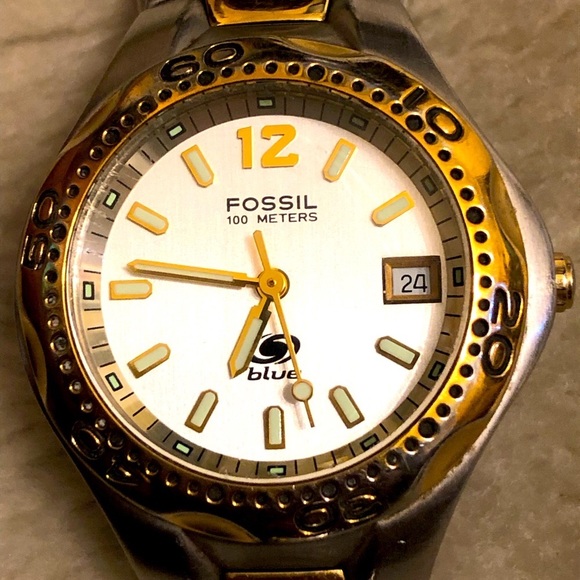 Fossil | Accessories | Fossil Blue Men Watch Silver Gold | Poshmark